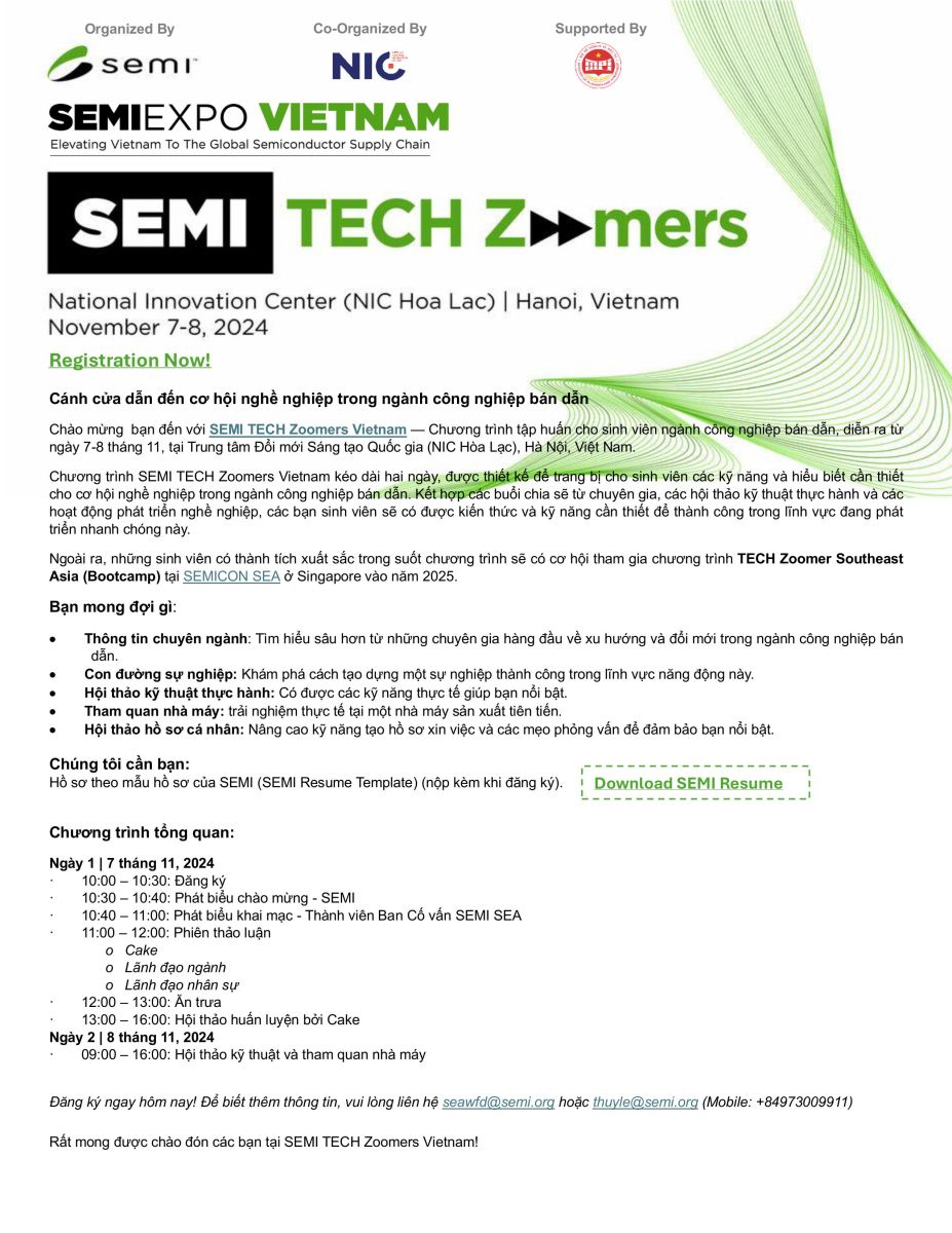 Chương trình dành cho sinh viên trong chuỗi sự kiện SEMIEXPO được tổ chức bởi Hiệp hội Bán dẫn ...